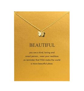 hundred river friendship anchor compass necklace good luck elephant pendant chain necklace with message card (gold butterfly)