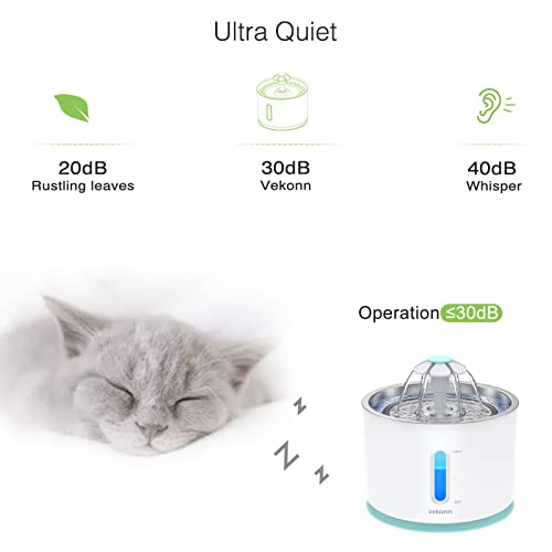 Vekonn Pet Water Fountain Stainless Steel Top for Small Dog and Cat with LED Light and Water Level Window (Green)