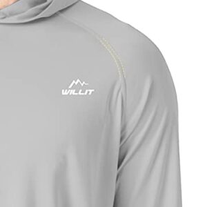 Willit Men's UPF 50+ Sun Protection Hoodie Shirt Long Sleeve Rash Guard Fishing SPF Outdoor UV Shirt Lightweight Gray L