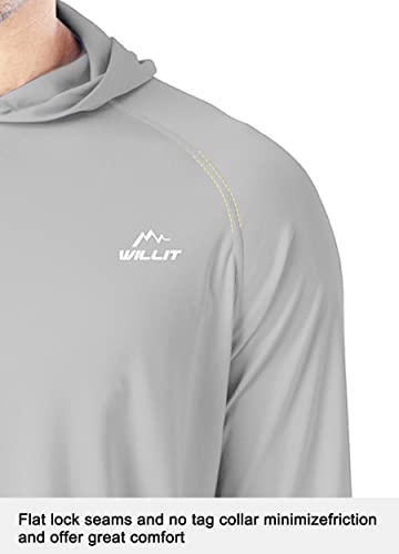 Willit Men's UPF 50+ Sun Protection Hoodie Shirt Long Sleeve Rash Guard Fishing SPF Outdoor UV Shirt Lightweight Gray L