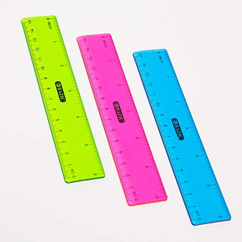 BAZIC Plastic Ruler 6" (26cm), Inches Centimeter Metric Measuring Drafting Rulers, for Students School Supplies (3/Pack), 1-Pack