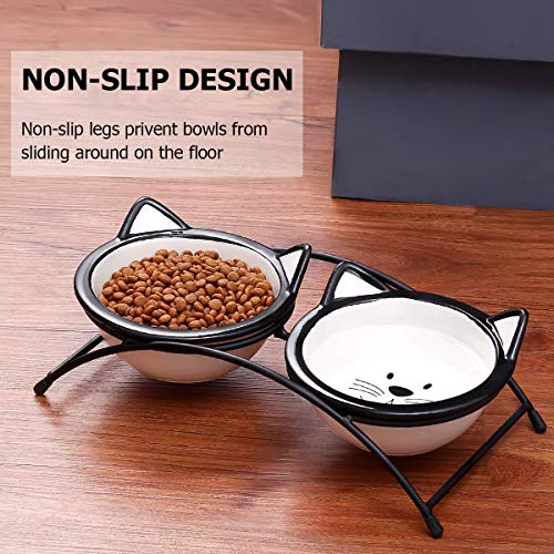 Y YHY Cat Food Bowls, Raised Cat Bowls for Food and Water,Ceramic Elevated Pet Dishes Bowls with Stand,12 oz Cats and Small Dogs Bowls,Dishwasher Safe