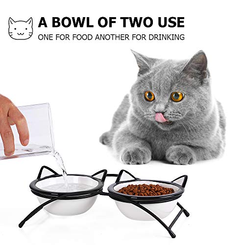 Y YHY Cat Food Bowls, Raised Cat Bowls for Food and Water,Ceramic Elevated Pet Dishes Bowls with Stand,12 oz Cats and Small Dogs Bowls,Dishwasher Safe