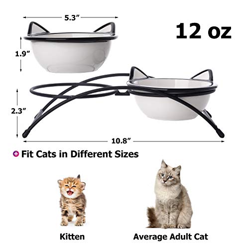 Y YHY Cat Food Bowls, Raised Cat Bowls for Food and Water,Ceramic Elevated Pet Dishes Bowls with Stand,12 oz Cats and Small Dogs Bowls,Dishwasher Safe