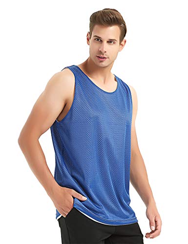 TOPTIE Custom Reversible Basketball Jersey (Double Sides Name/Number) Mesh Tank Top Scrimmage Jersey-Blue/White-L