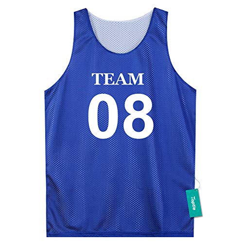 TOPTIE Custom Reversible Basketball Jersey (Double Sides Name/Number) Mesh Tank Top Scrimmage Jersey-Blue/White-L