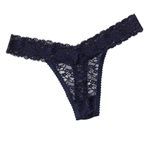 Women's Sexy Lace Thongs V Cheeky Underwear See Through Panties Pack of 5(A08,M)