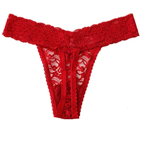 Women's Sexy Lace Thongs V Cheeky Underwear See Through Panties Pack of 5(A08,M)