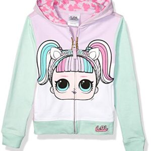 L.O.L. Surprise! girls The Theater Club Unicorn Big Face Zip-up Hoodie Hooded Sweatshirt, Lilac/Mint, 8 10 US