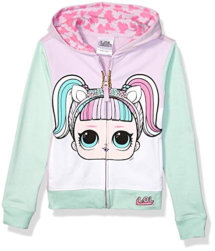 L.O.L. Surprise! girls The Theater Club Unicorn Big Face Zip-up Hoodie Hooded Sweatshirt, Lilac/Mint, 8 10 US