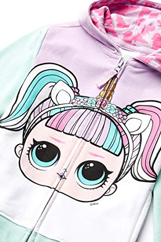 L.O.L. Surprise! girls The Theater Club Unicorn Big Face Zip-up Hoodie Hooded Sweatshirt, Lilac/Mint, 8 10 US