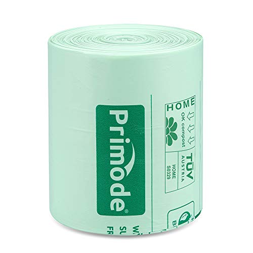 Primode 100% Compostable Bags, 8 Gallon (30L) Food Scraps Yard Waste Bags, 50 Count, Extra Thick 0.85 Mil. ASTM D6400 Compost Bags Small Kitchen Trash Bags, Certified by BPI and TUV