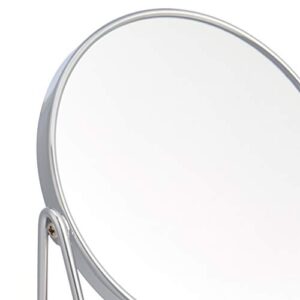 Amazon Basics Vanity Round Mirror with Squared Bamboo Tray Magnification, Chrome & Bamboo, 7.68"L x 3.35"W