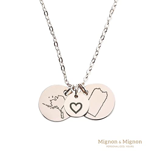 Best Friend Necklace Personalized Friendship Gifts Women Handmade Jewelry Long Distance Couple Mother's Day Gift for Mom State Charm Mother Daughter Matching Necklaces Birthday Family Gifts -CN-LDS