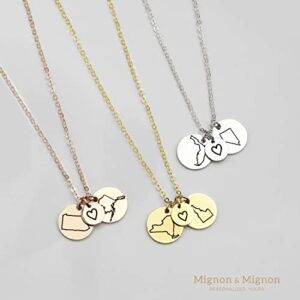 Best Friend Necklace Personalized Friendship Gifts Women Handmade Jewelry Long Distance Couple Mother's Day Gift for Mom State Charm Mother Daughter Matching Necklaces Birthday Family Gifts -CN-LDS