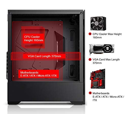 Bgears b-Voguish Gaming PC with Tempered Glass Mid Tower, USB3.0, Support E-ATX, ATX, mATX, ITX. (Note: Fan NOT Included in This Model. Only b-Voguish-RGB (ASIN# B08W2MXBQJ) Come with ARGB Fans)