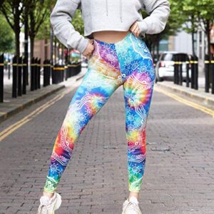 Tie Dye Seamless Workout Leggings - Women’s Colorful Mandala Printed Yoga Leggings, Tummy Control Running Pants