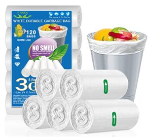 okkeai 3 gallon small trash bags 120 counts white garbage bags small bathroom trash can bags 10l wastebasket liners for home office kitchen,white fit 10l -15 can