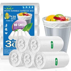 OKKEAI 3 Gallon Small Trash Bags 120 Counts White Garbage Bags Small Bathroom Trash Can Bags 10L Wastebasket Liners for Home Office Kitchen,White fit 10L -15 Can