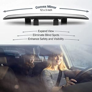 Verivue Mirrors Universal 12 Inch Interior Clip On Panoramic Rearview Car Wide Angle Mirror, Anti Glare, Clear Tint