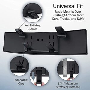 Verivue Mirrors Universal 12 Inch Interior Clip On Panoramic Rearview Car Wide Angle Mirror, Anti Glare, Clear Tint