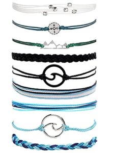 yanchun aesthetic bracelets for teen girls surfer waterproof bracelets anklets for women men (a:blue &black&mountain set)