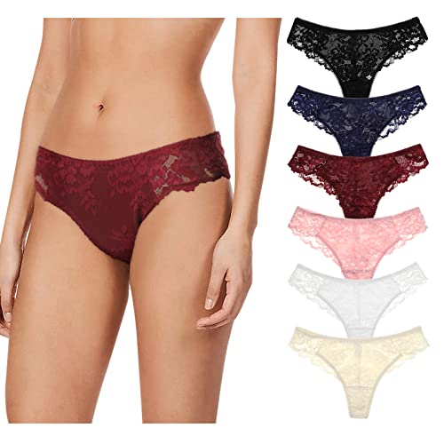 LEVAO Thongs for Women Lace Underwear Tangas Sexy Low Waist Panties Pack of 6