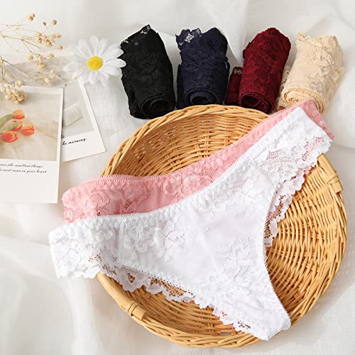 LEVAO Thongs for Women Lace Underwear Tangas Sexy Low Waist Panties Pack of 6