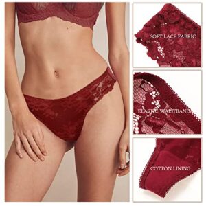 LEVAO Thongs for Women Lace Underwear Tangas Sexy Low Waist Panties Pack of 6