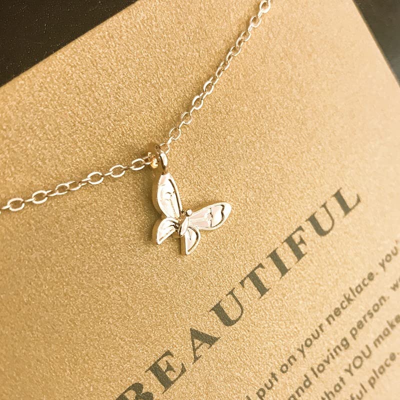 LANG XUAN Friendship Compass Necklace Good Luck Butterfly Pendant Chain Necklace with Message Card Gift Card for Women Girl