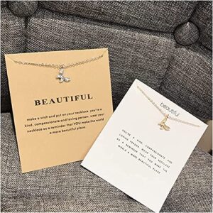 LANG XUAN Friendship Compass Necklace Good Luck Butterfly Pendant Chain Necklace with Message Card Gift Card for Women Girl