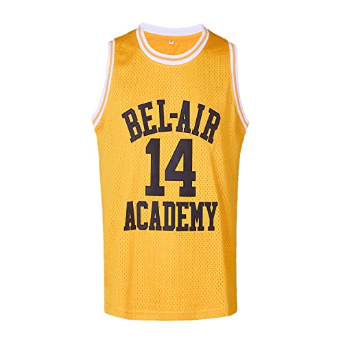 CAIYOO #14 The Fresh Prince of Bel Air Academy Youth Basketball Jersey for Boys Fit Age 5-18 Kids (Yellow, Youth Large)