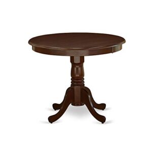 East West Furniture ANAB5-MAH-18 Antique 5 Piece Dining Set for 4 Includes a Round Kitchen Table with Pedestal and 4 Coffee Linen Fabric Upholstered Chairs, 36x36 Inch, Mahogany