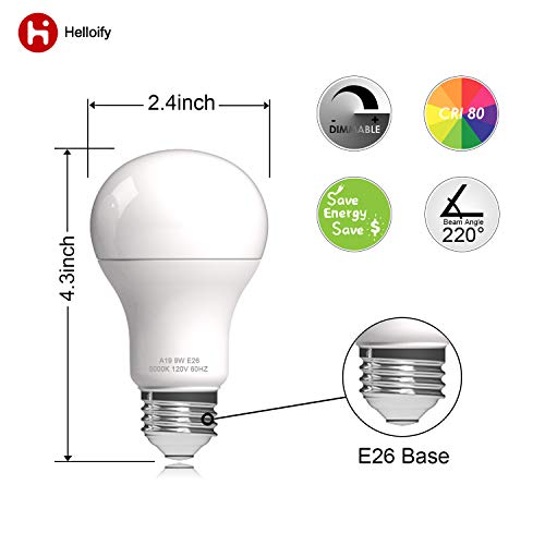 Helloify A19 LED Light Bulb, 9W (60W Equivalent), 806 Lumens, 2700K Soft White, Energy Saving Lamp for Office/Home, Non-dimmable, E26 Screw Base, 6 Count (Pack of 1)