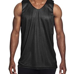 Mens Reversible Basketball Jersey Premium Moisture Wicking Mesh Tank Top (Large, 1ih05_Black)