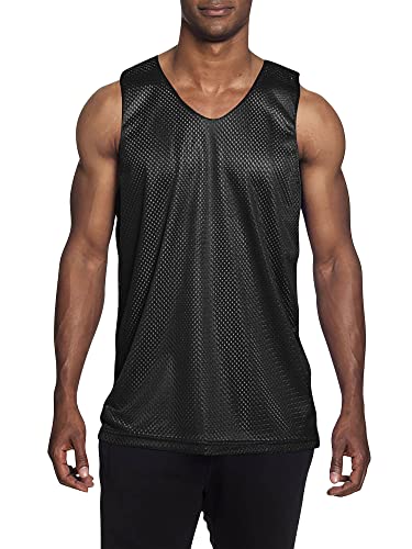 Mens Reversible Basketball Jersey Premium Moisture Wicking Mesh Tank Top (Large, 1ih05_Black)