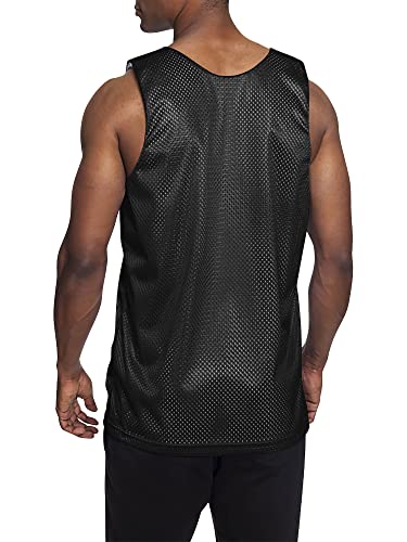 Mens Reversible Basketball Jersey Premium Moisture Wicking Mesh Tank Top (Large, 1ih05_Black)