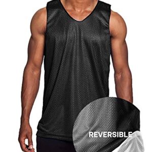 Mens Reversible Basketball Jersey Premium Moisture Wicking Mesh Tank Top (Large, 1ih05_Black)