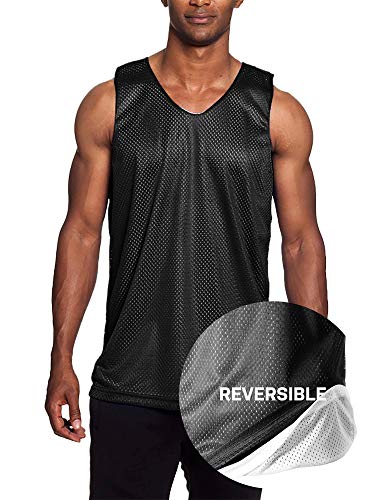 Mens Reversible Basketball Jersey Premium Moisture Wicking Mesh Tank Top (Large, 1ih05_Black)