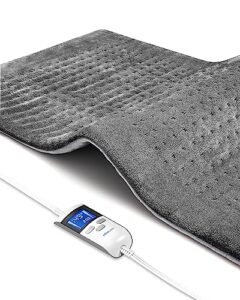 boncare lcd digital control extra large heating pads for back pain relief and cramps with auto shut off fomentera de calor super soft moist/dry heat 12” x 24” (light gray)