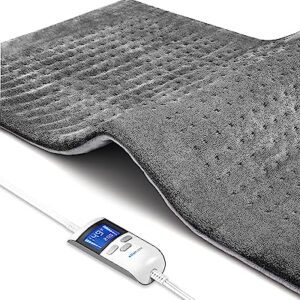 Boncare LCD Digital Control Extra Large Heating Pads for Back Pain Relief and Cramps with Auto Shut Off Fomentera de Calor Super Soft Moist/Dry Heat 12” x 24” (Light Gray)