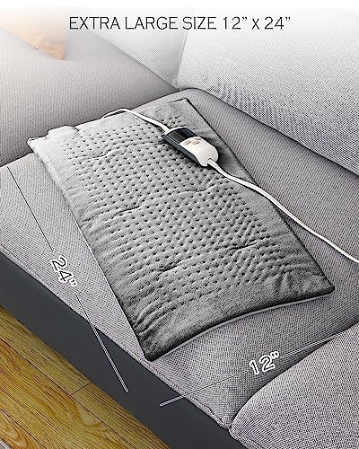 Boncare LCD Digital Control Extra Large Heating Pads for Back Pain Relief and Cramps with Auto Shut Off Fomentera de Calor Super Soft Moist/Dry Heat 12” x 24” (Light Gray)