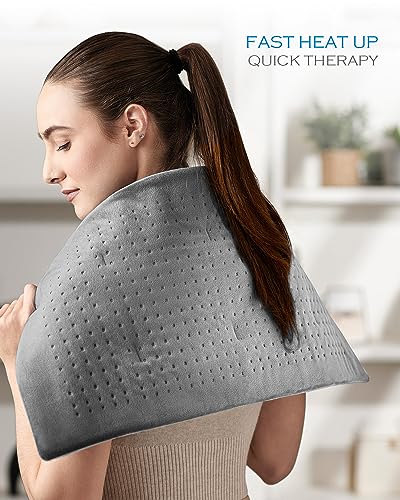 Boncare LCD Digital Control Extra Large Heating Pads for Back Pain Relief and Cramps with Auto Shut Off Fomentera de Calor Super Soft Moist/Dry Heat 12” x 24” (Light Gray)