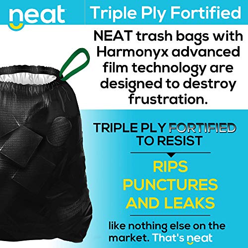 Neat Tall Kitchen 30 Gallon Drawstring Trash Bags - (MEGA 120 COUNT) - Triple Ply Fortified, Eco-Friendly 50% Recycled Material, Neutralize+ Odor Technology, Reversible Black and White Garbage Bags