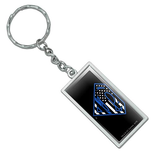 GRAPHICS & MORE Rectangle Superman Thin Blue Line Flag Shield Logo Keychain in Chrome Plated Metal