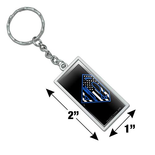 GRAPHICS & MORE Rectangle Superman Thin Blue Line Flag Shield Logo Keychain in Chrome Plated Metal