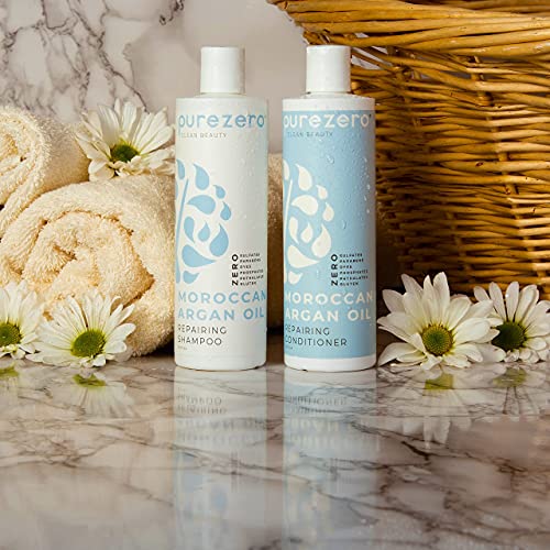 Purezero Moroccan Argan Oil Shampoo & Conditioner set - Repair Damaged Hair - Restore Strength, Shine & Softness - Zero Sulfates, Parabens, Dyes, Gluten - 100% Vegan & Cruelty Free - Great For Color Treated Hair