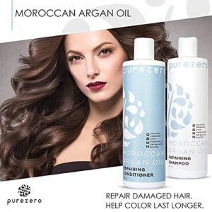 Purezero Moroccan Argan Oil Shampoo & Conditioner set - Repair Damaged Hair - Restore Strength, Shine & Softness - Zero Sulfates, Parabens, Dyes, Gluten - 100% Vegan & Cruelty Free - Great For Color Treated Hair