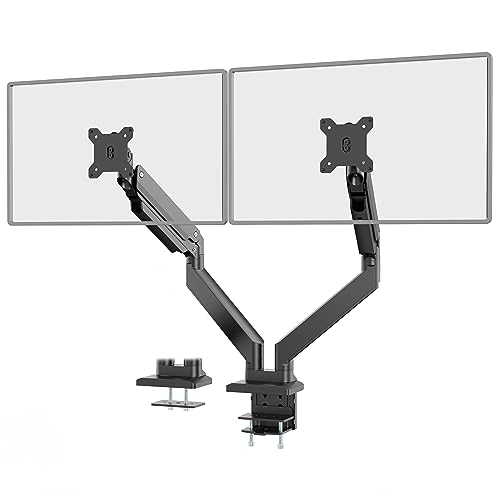 WALI Dual Monitor Gas Spring Desk Mount Heavy Duty Aluminum Fully Adjustable Fit Screen up to 35 inch, 33 lbs Each Screen,Mounting Holes 75 and 100 (GSM002XL), Black