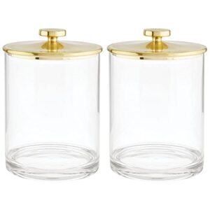 mDesign Large Modern Kitchen Apothecary Storage Organizer Canister Jars - Plastic Containers - Organization Holder for Pantry, Counter, Cabinet, Cupboard, Lumiere Collection, 2 Pack, Clear/Soft Brass